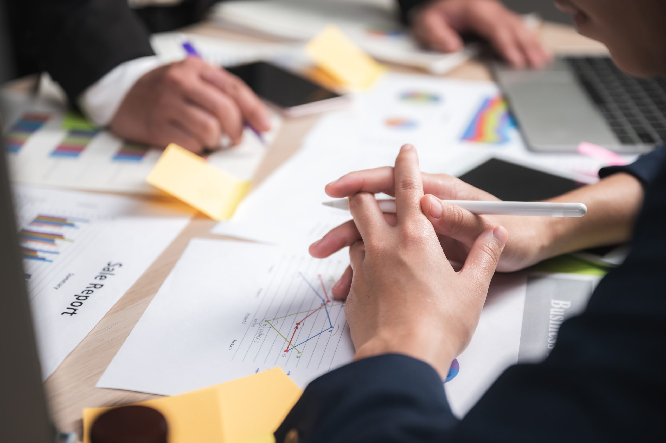 business teamwork concept. Marketing strategy brainstorming. Paperwork ...